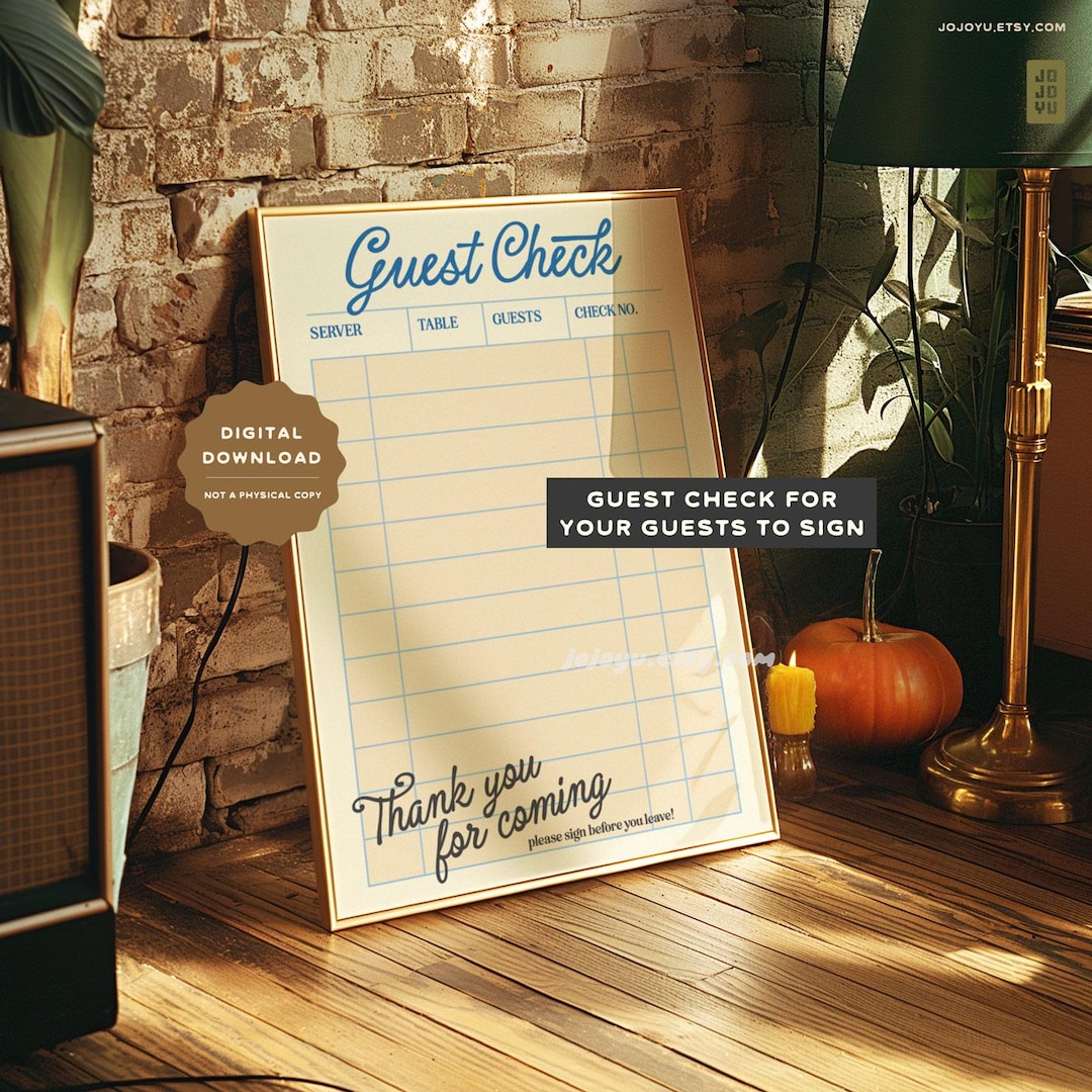 Plain Guest Check for Parties, Blank Printable Guest Check Poster ...