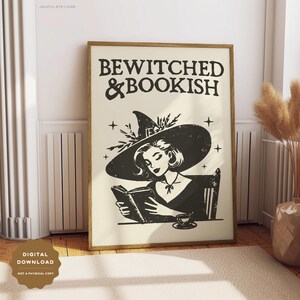 Bewitched Bookish Retro Wall Art for Home Library, Spooky Witchy Reader ...