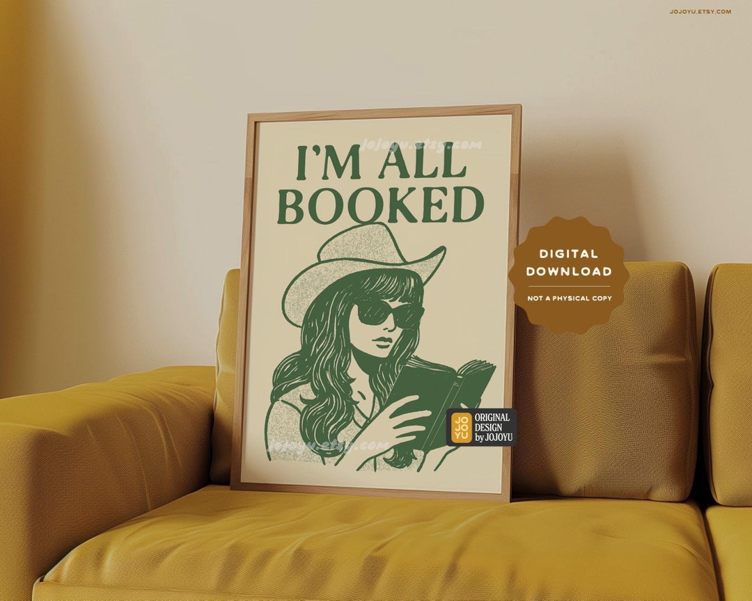 I'm All Booked Retro Wall Art Print, Cowgirl Reader Bookish Poster ...