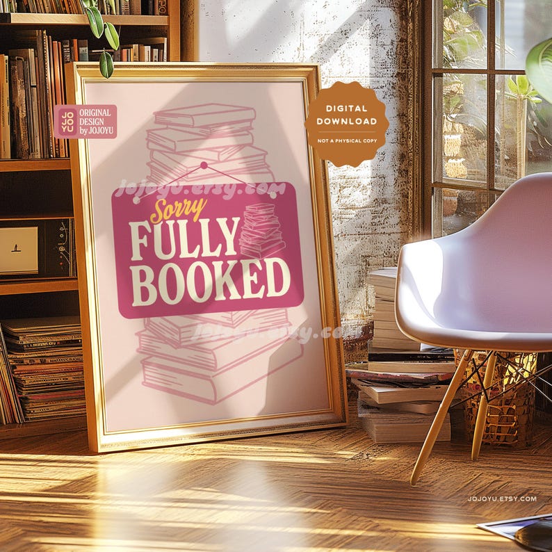 Cute Pink Bookish Wall Art Bundle, Book Lover Romance Print, Retro ...