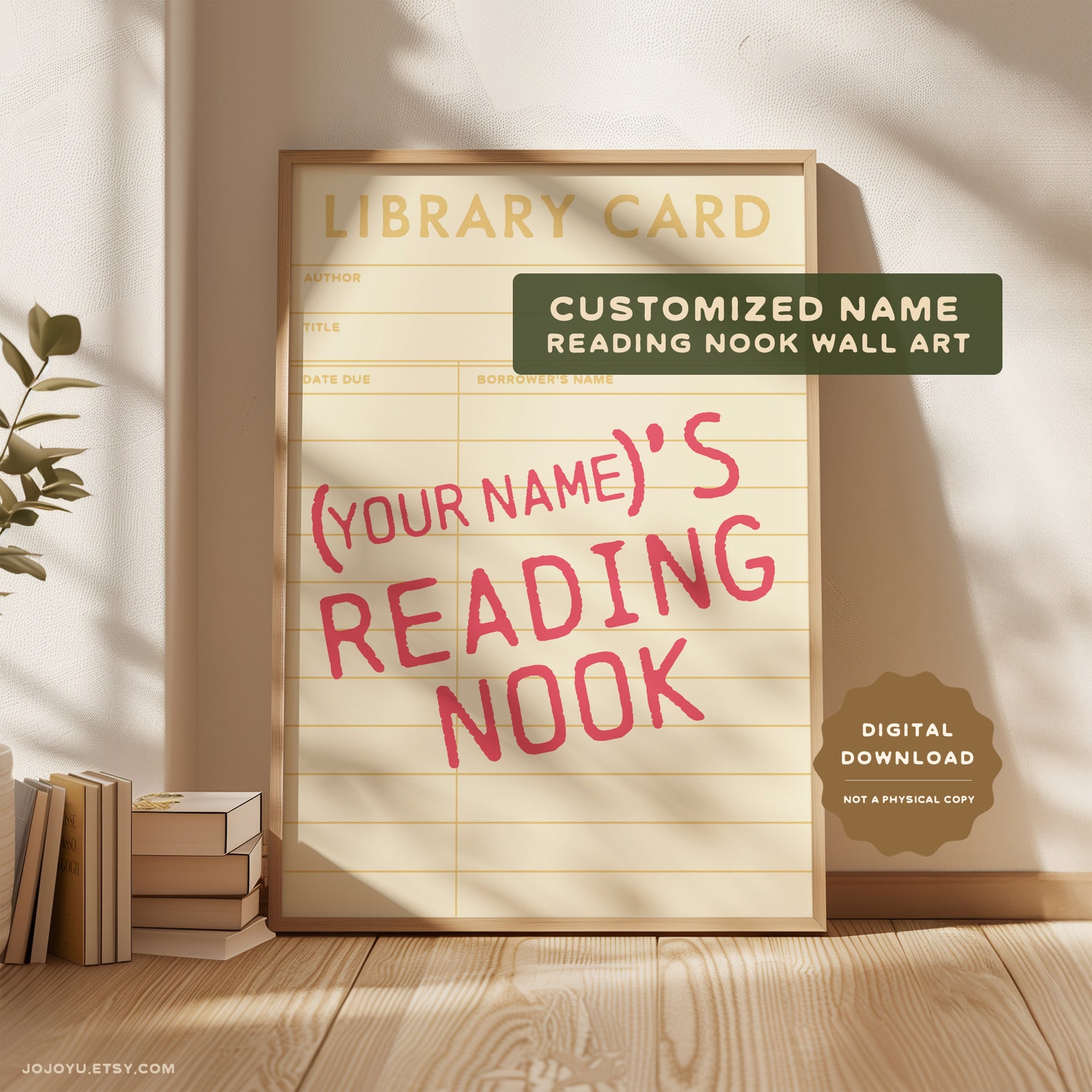 Custom Name Reading Nook Wall Art for Bookish Retro Library Card Poster ...