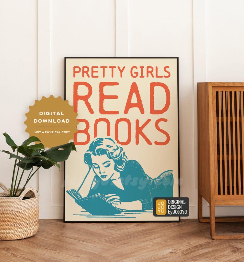 Pretty Girls Read Books Retro Wall Art for Home Library Bookish Poster ...