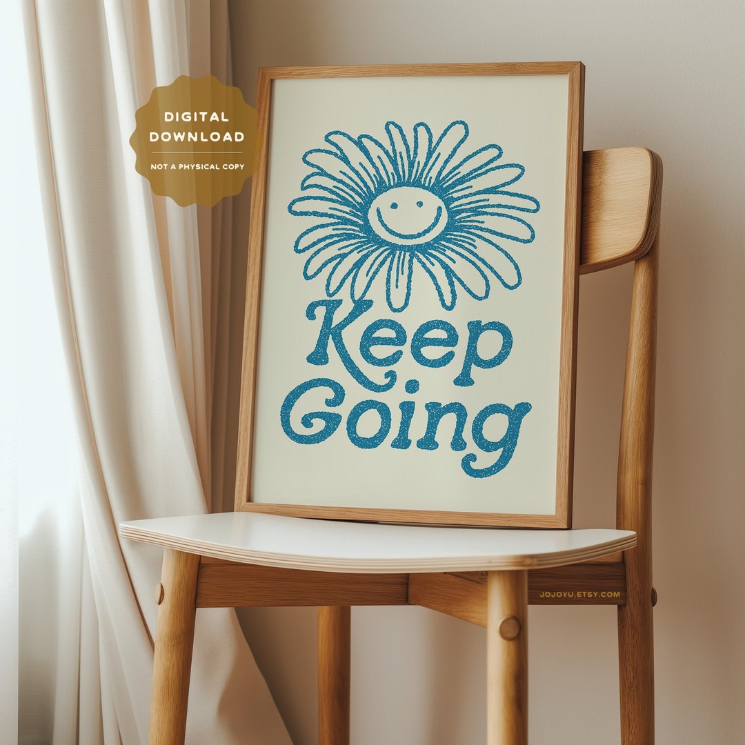 Keep Going Flower Wall Art, Blue Daisy Retro Kids Teens Bedroom Office ...