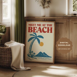 BEACH Retro Summer Wall Art, Beachy Sunny Vibe Print, Tropical Island ...