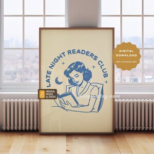 Late Night Readers Club Wall Art Print, Bookish Book Lover Poster ...