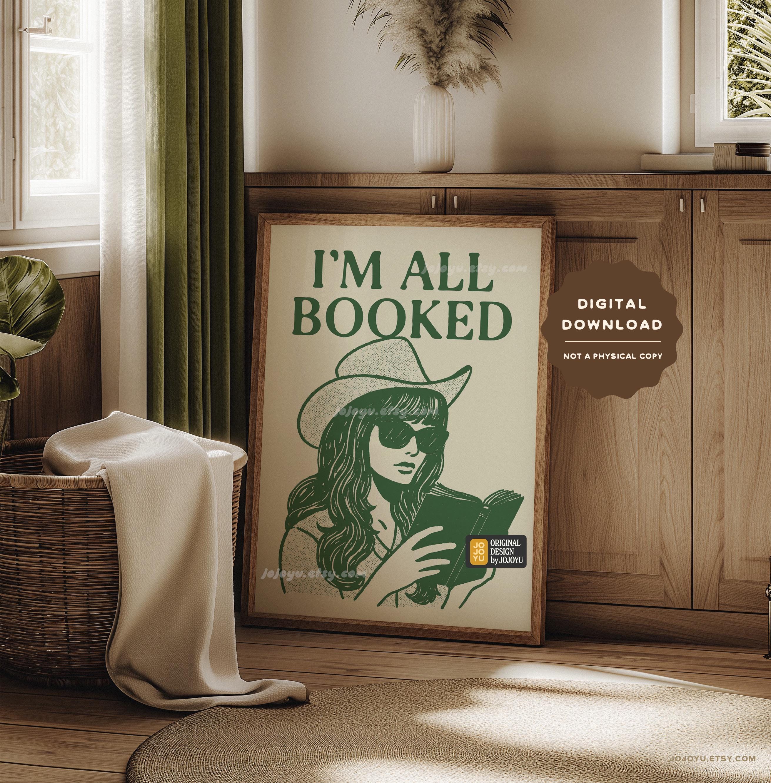 I'm All Booked Retro Wall Art Print, Cowgirl Reader Bookish Poster ...