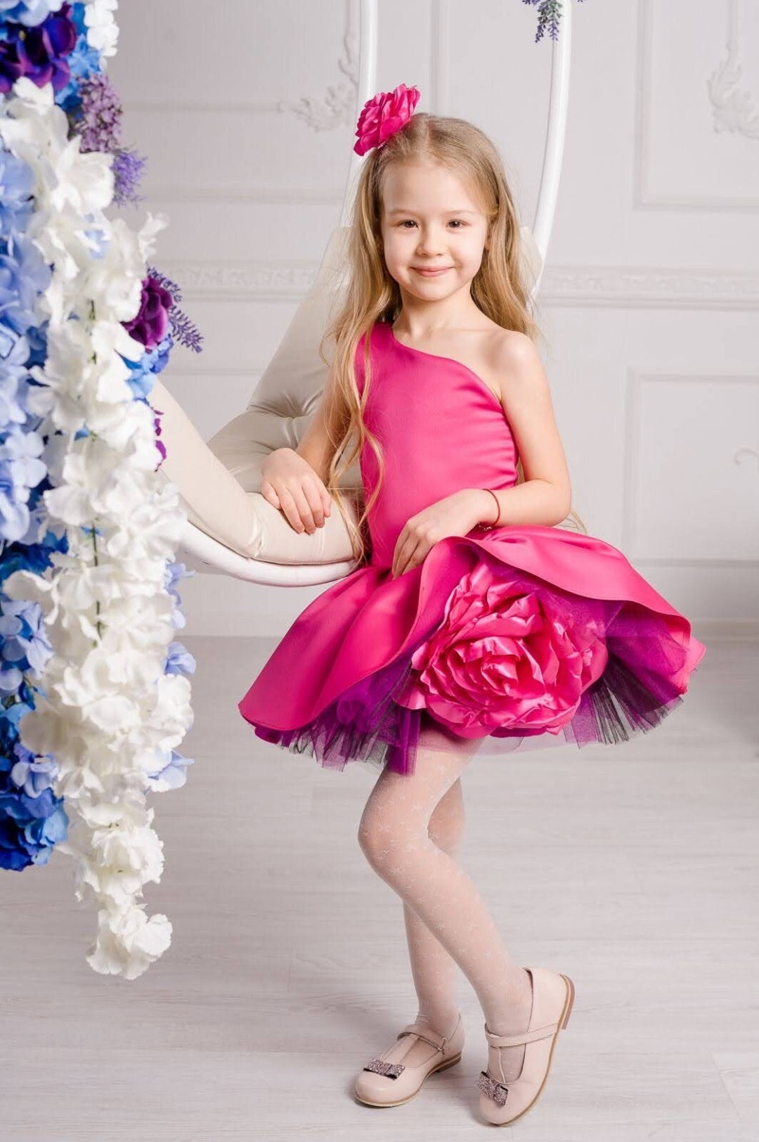 Pink Floral Dress Powdery Dress for Girls Dress Tulle Nice Dress ...