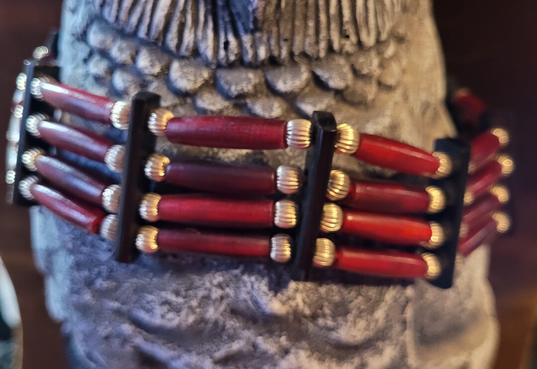 Four Strand Native American Choker With Leather, Metal Beads, Sinew and ...