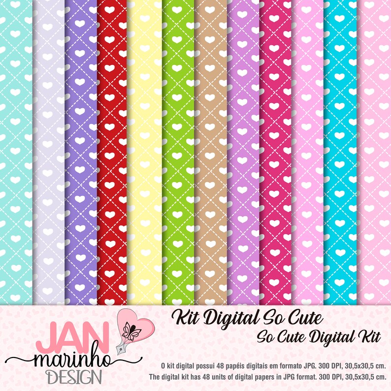 So Cute Digital Clipart, Digital Paper, Heart Digital Clipart, Dashed ...