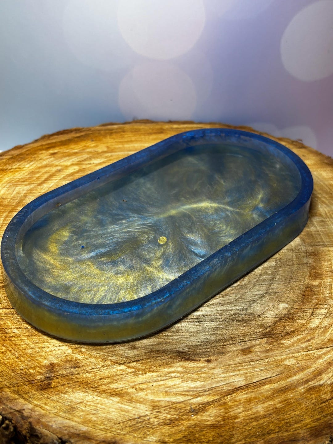Blue and Gold Resin Tray | Nightstand Tray | Jewelry Dish - Etsy