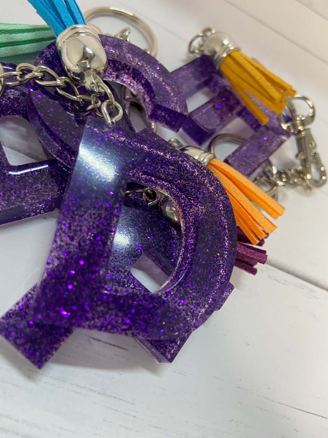 Purple Glitter Initial Keychain| Resin Keychain| Novelty Keychain - Etsy