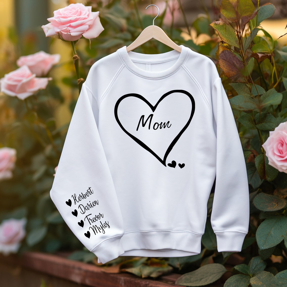 Custom Crew Heart With Names on Sleeve Mom, Grandma, Aunt, Sister, Nana ...
