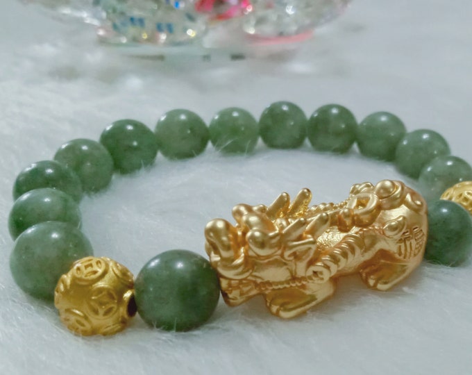 Golden Pi Xiu / Pi Yao 10mm Myanmar Jade GOOD FORTUNE Prosperity Charm ...