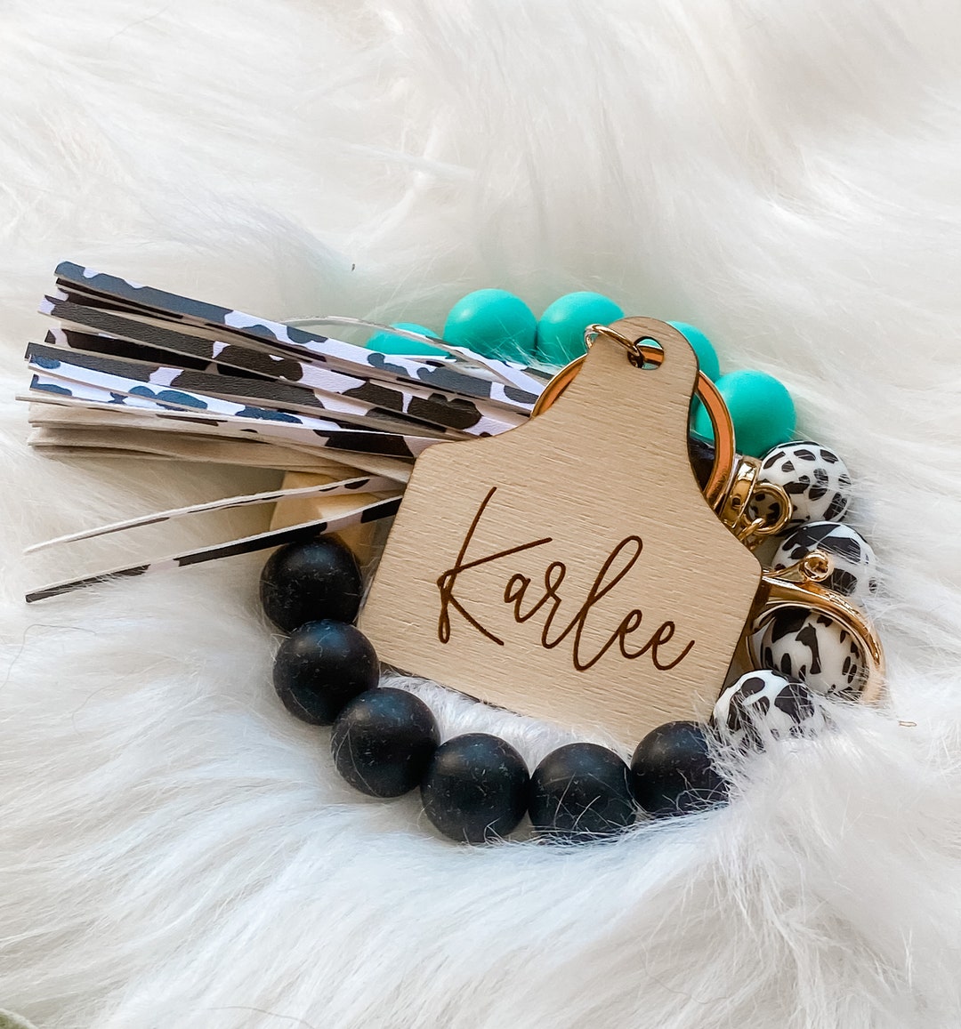 Cow Print Cow Tag Bangle Wristlet - Etsy