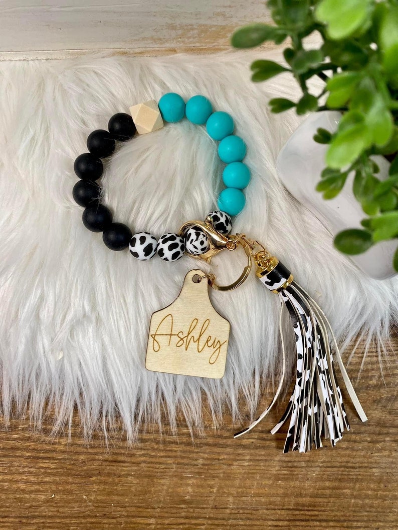 Cow Print Cow Tag Bangle Wristlet - Etsy