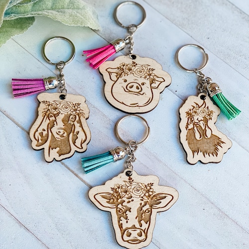 Floral Farm Animal Keychains With Tassel - Etsy