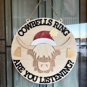 Cowbell Ring Christmas Highland Cow Door Hanger - Etsy