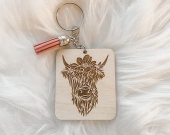 Highland Cow Keychain, Cow Keychain, Farm Keychain. Ranch Keychain ...