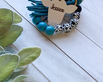 Cow Print Cow Tag Bangle Wristlet | Etsy