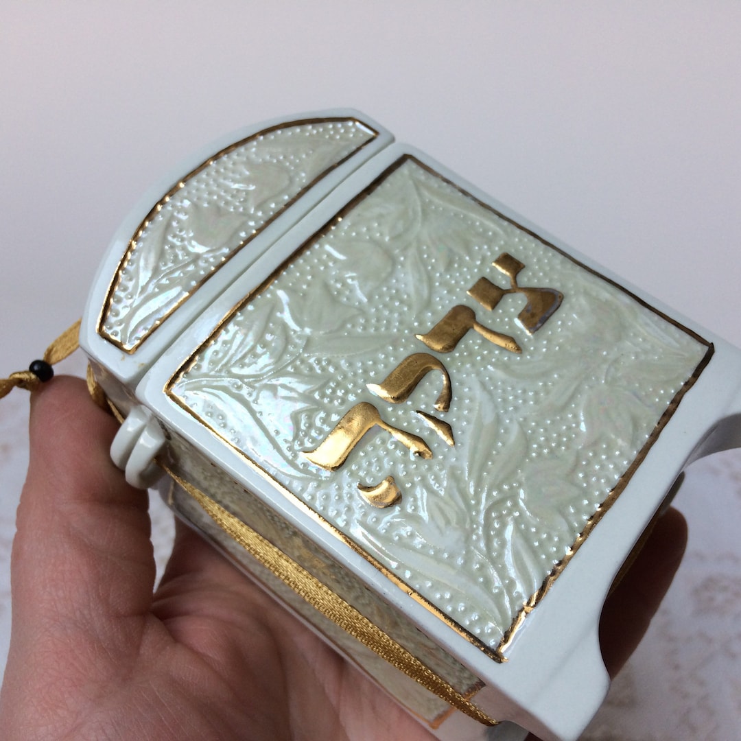 Jewish Charity Box, Tzedakka Box, Mother of Pearl Porcelain Moneybox - Etsy