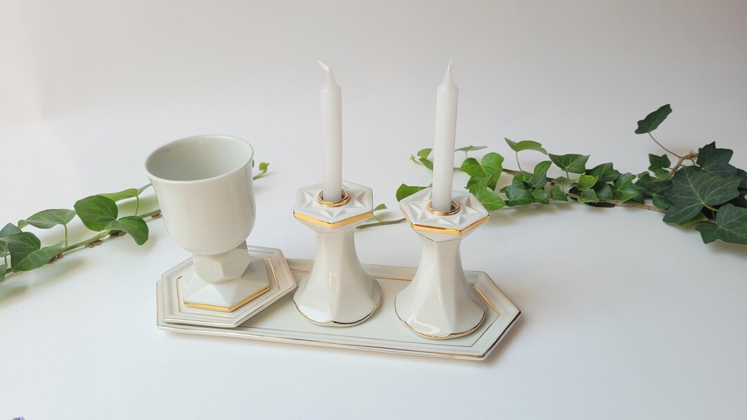 Porcelain Modern Shabbat Set, White and Gold - Etsy