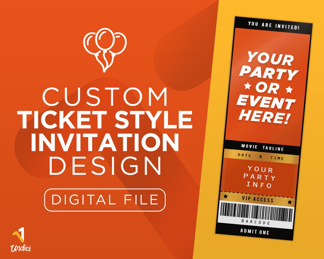 Custom Ticket Style Invitation Digital File. Custom Movie Ticket ...