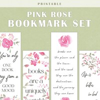 Printable Bookmark, Printable Rose Bookmark, Gift for Her, Bookmark Set ...