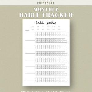 Printable Habit Tracker - Monthly Habits Tracker, Minimal Tracker Chart Insert, Planner Refill ...