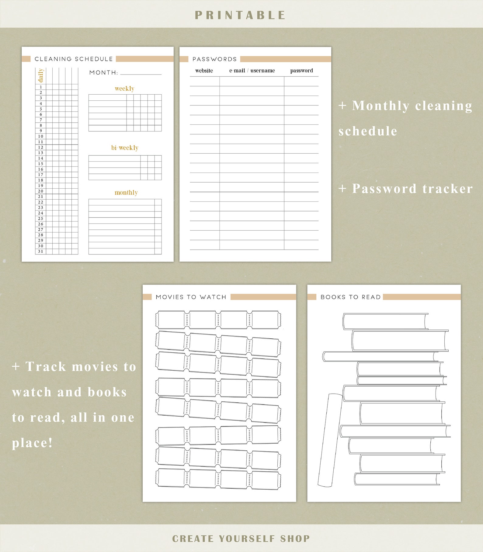 Tracker Bundle Printable Planner Insert, Tracker Set, Journal, Starter ...
