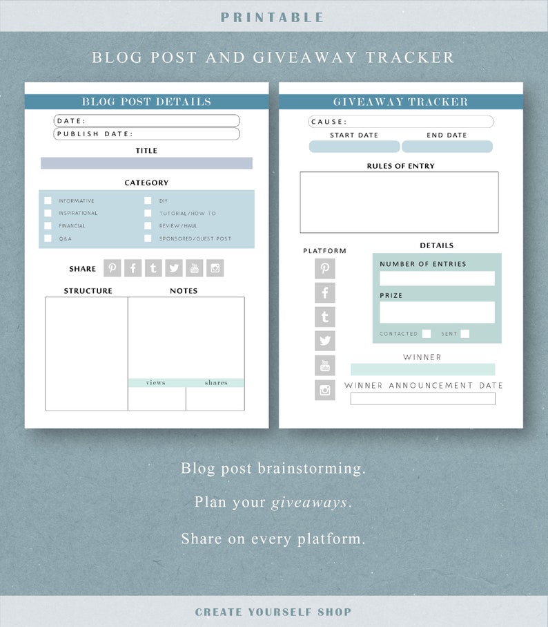 Blog Planner Printable - Social Media Tracker, Blog Post Planner ...