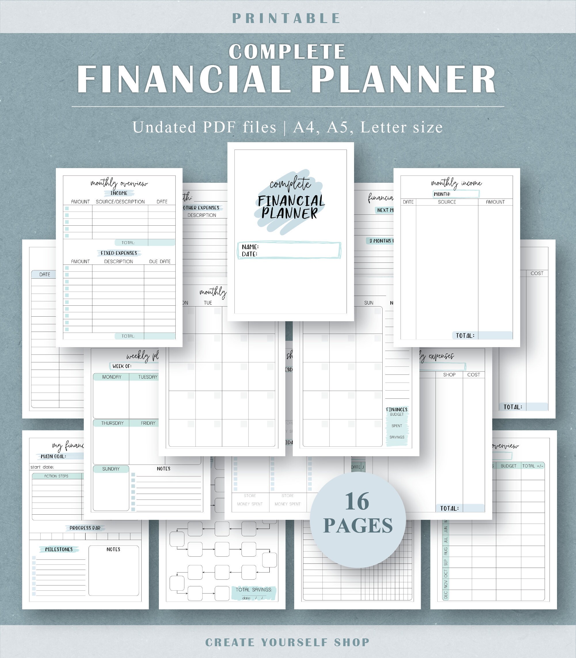 Financial Planner Printable - Digital Planner, Budget Planner, Income ...