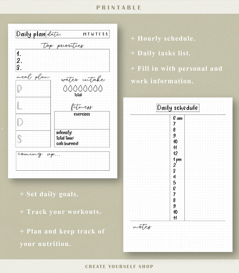 Daily Journal Printable Daily Planner Journal Insert Daily - Etsy