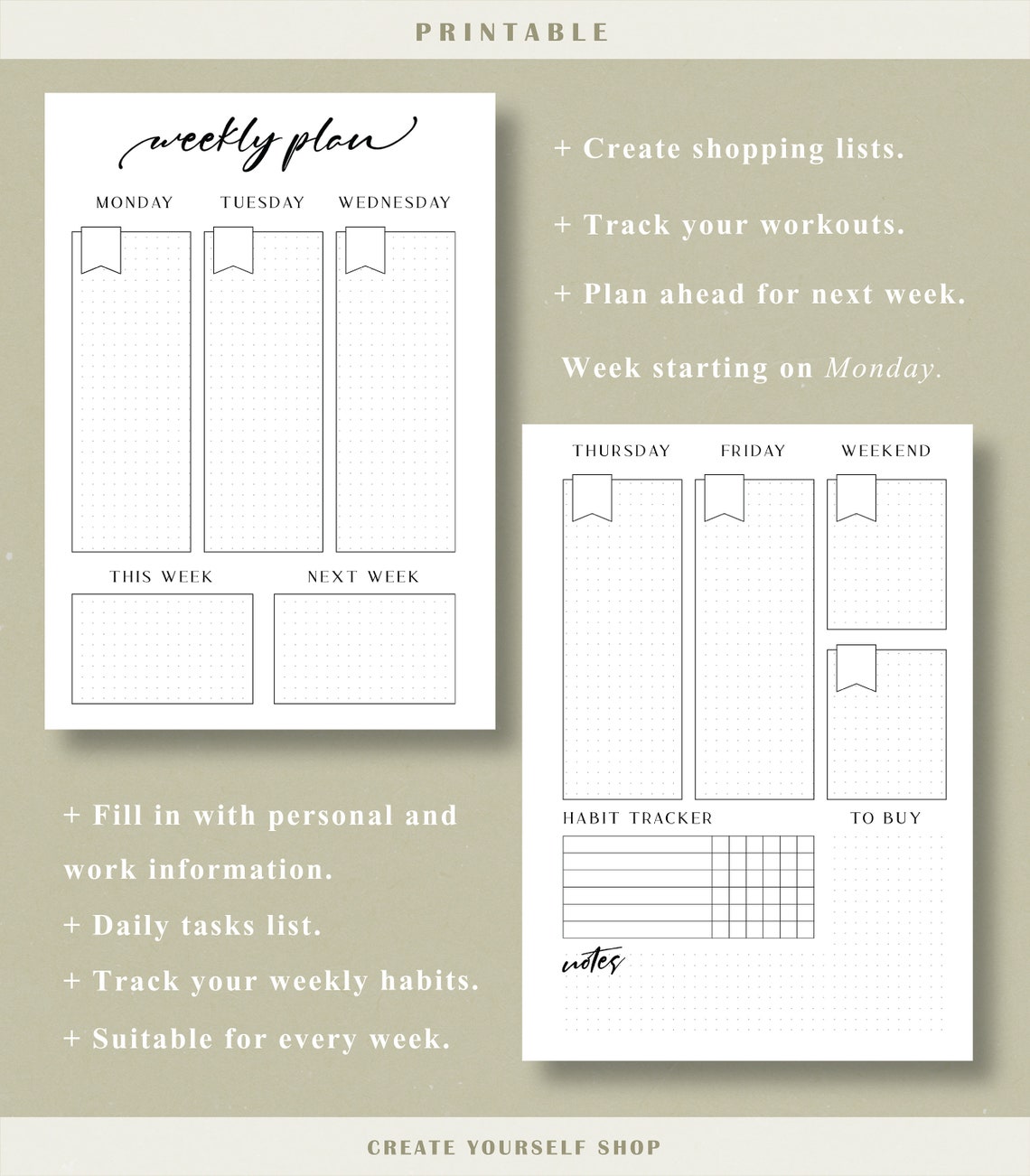 Weekly Journal Printable Journal Pages, Weekly Planner, Planner Insert ...