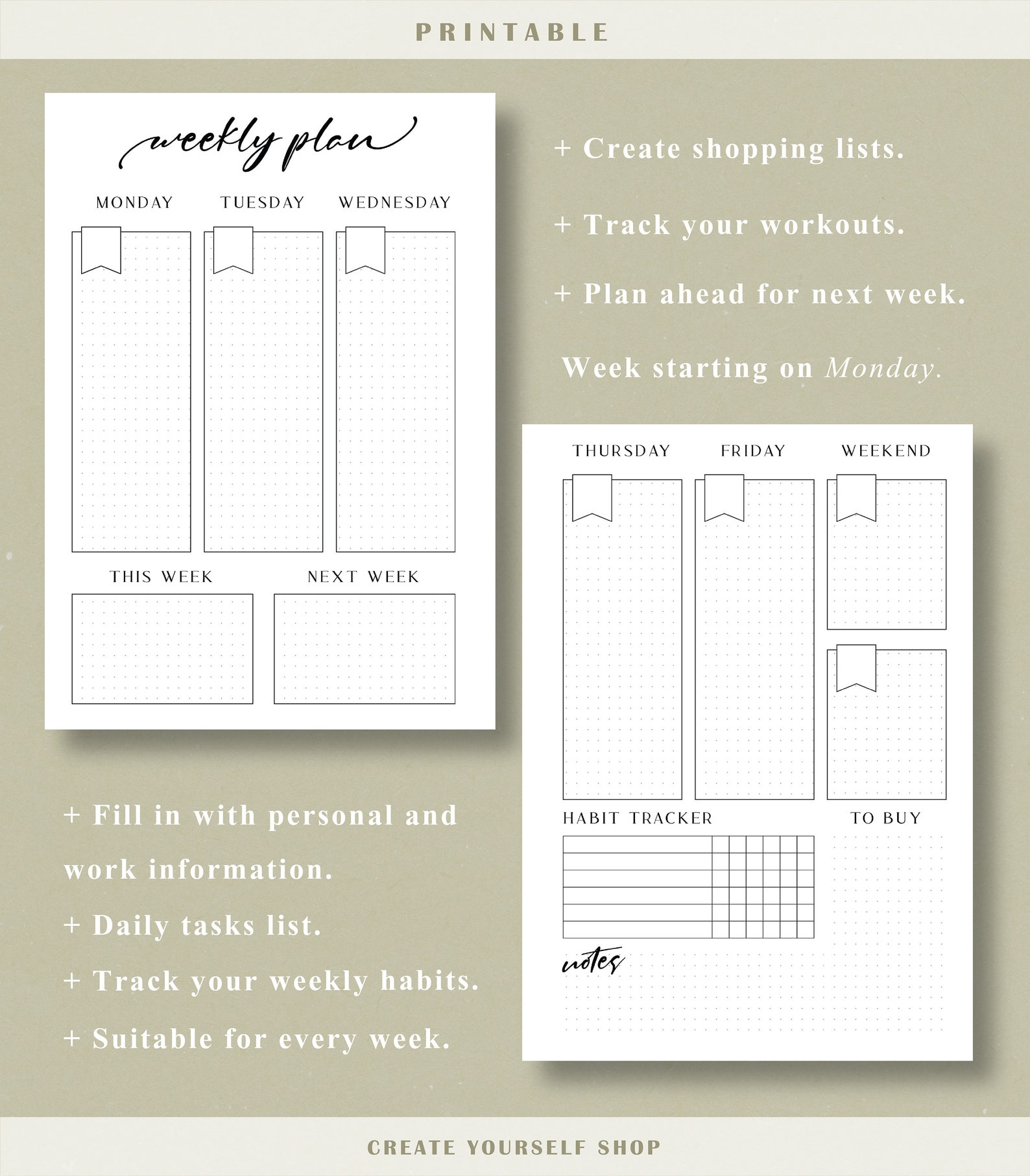 Weekly Journal Printable Journal Pages, Weekly Planner, Planner Insert ...
