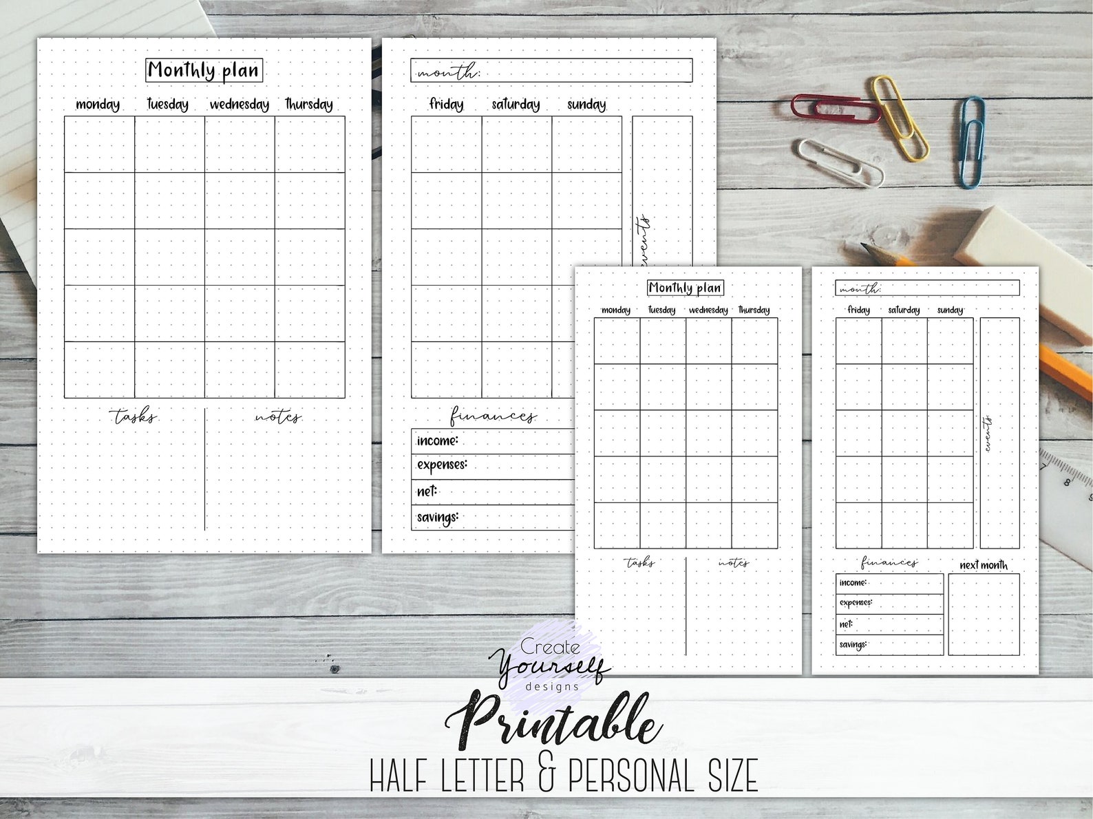 Montthly Journal Printable Monthly Planner, Journal Template, Dot Grid ...