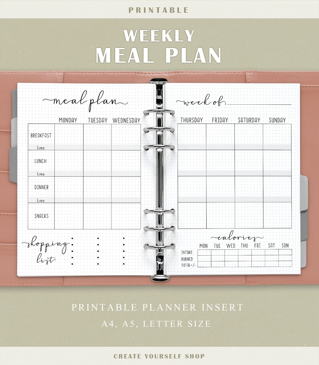 Meal Planner Printable - Journal Page, Printable Planner Insert ...