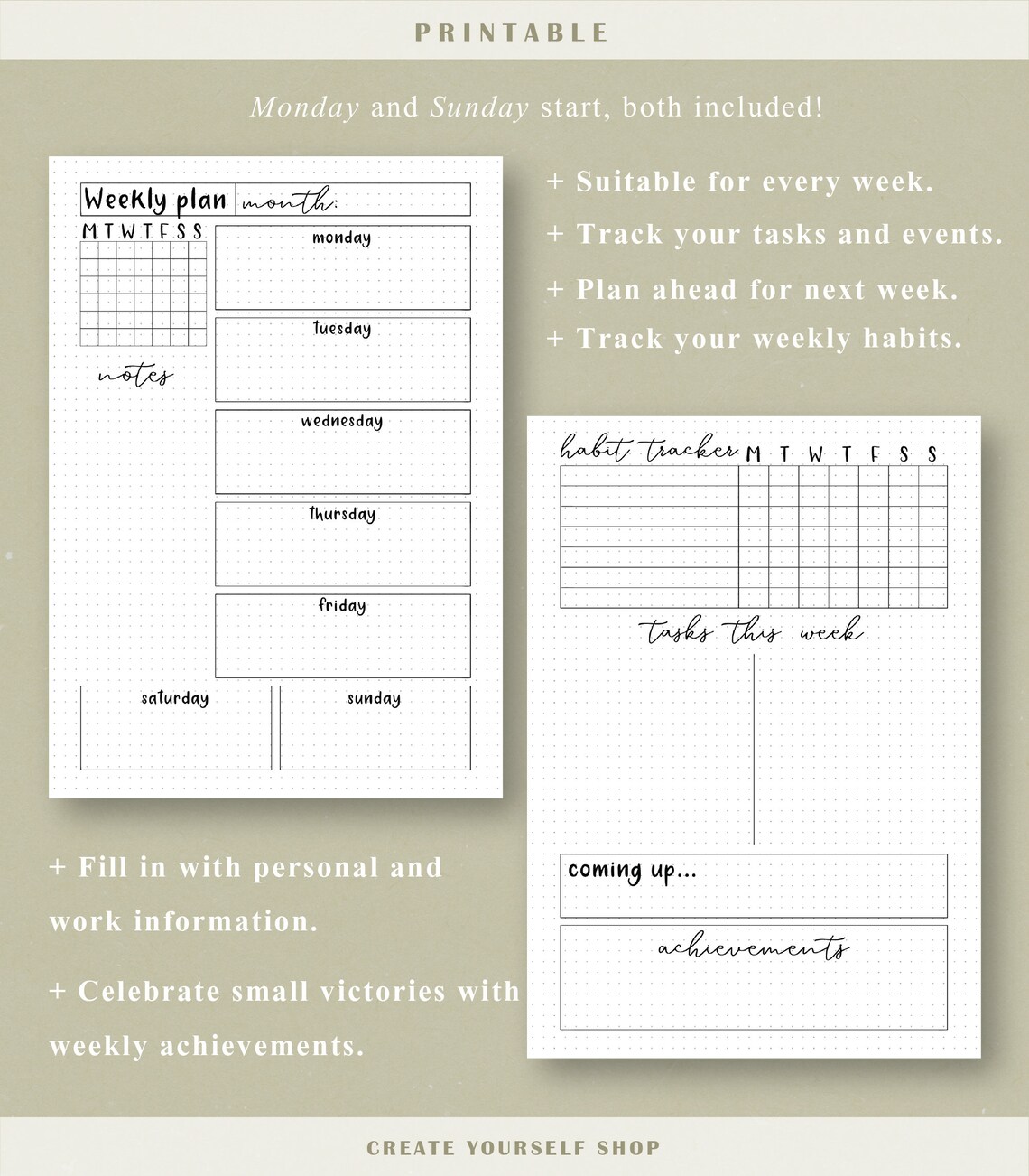 Weekly Journal Printable - Planner Insert, Printable Planner, Planner ...
