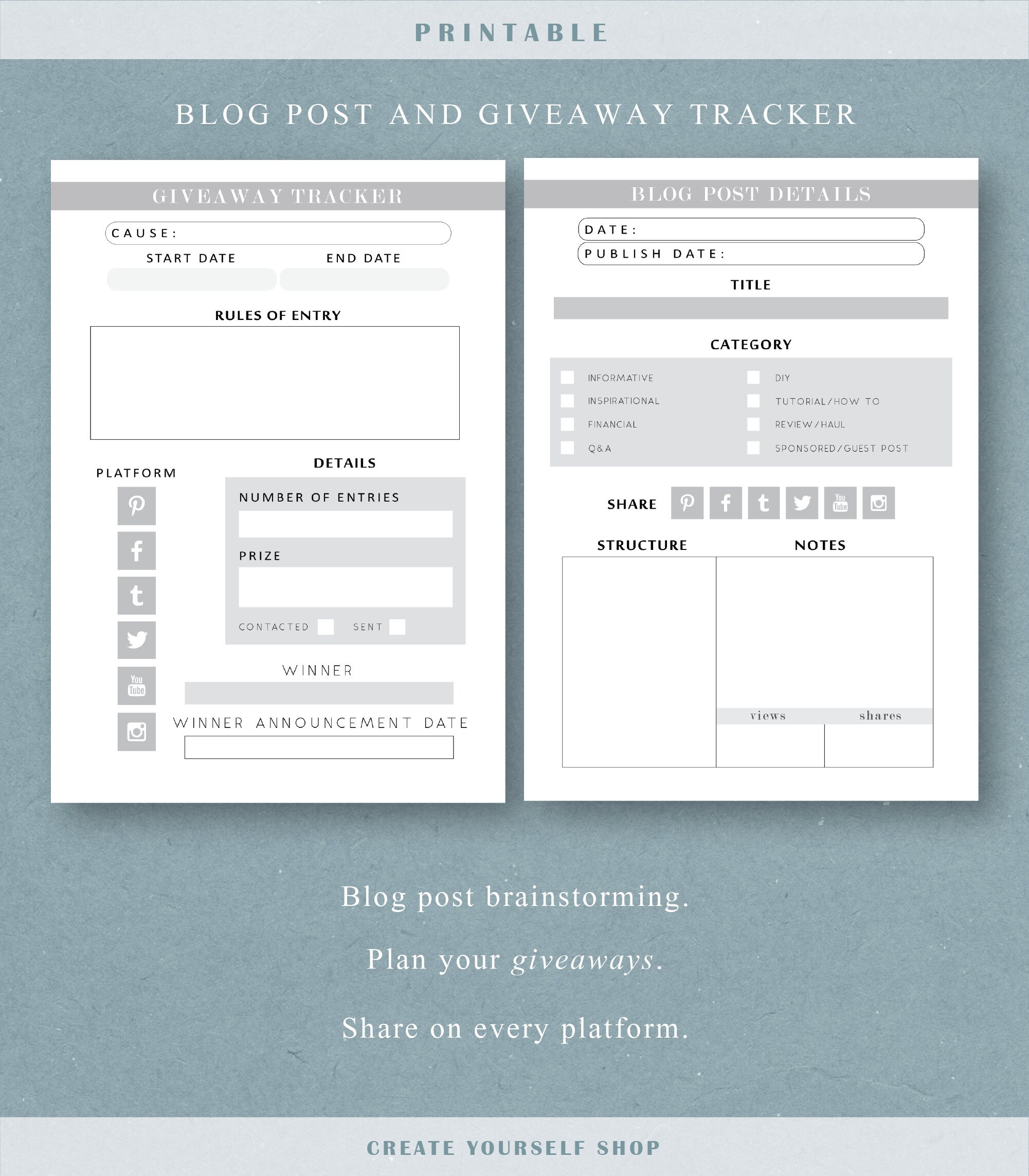 Printable Blog Planner, Printable Social Media Tracker, Blog Planner ...