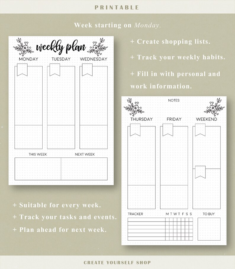 Weekly Journal Printable Journal Pages Weekly Planner - Etsy
