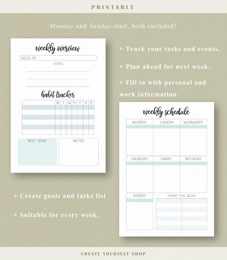 Printable Weekly Journal - Weekly Log, Weekly Planner, Planner Insert ...
