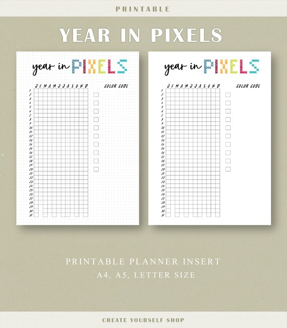 Year in Pixels Printable Mood Tracker Bullet Journal | Etsy Ireland