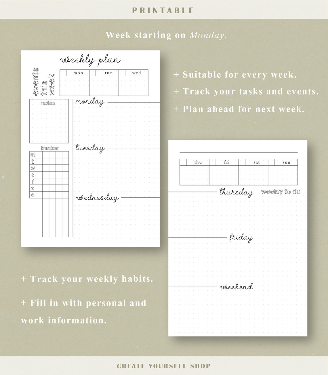 Printable Weekly Journal - Planner Insert, Printable Planner, Planner ...