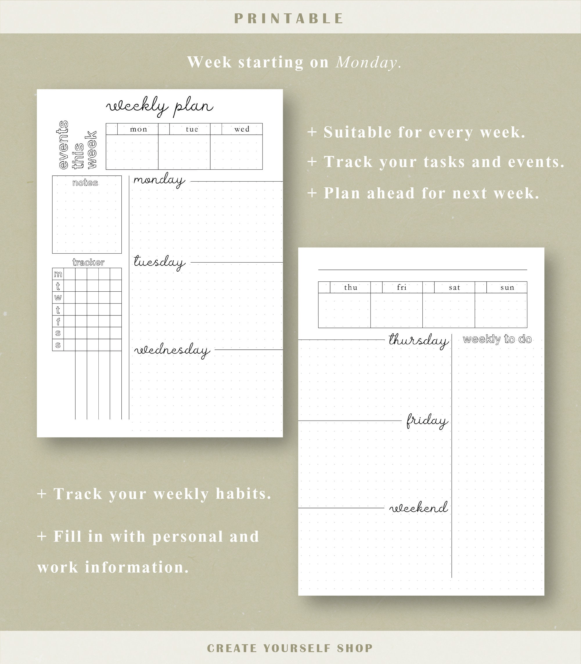 Printable Weekly Journal Planner Insert, Printable Planner, Planner ...