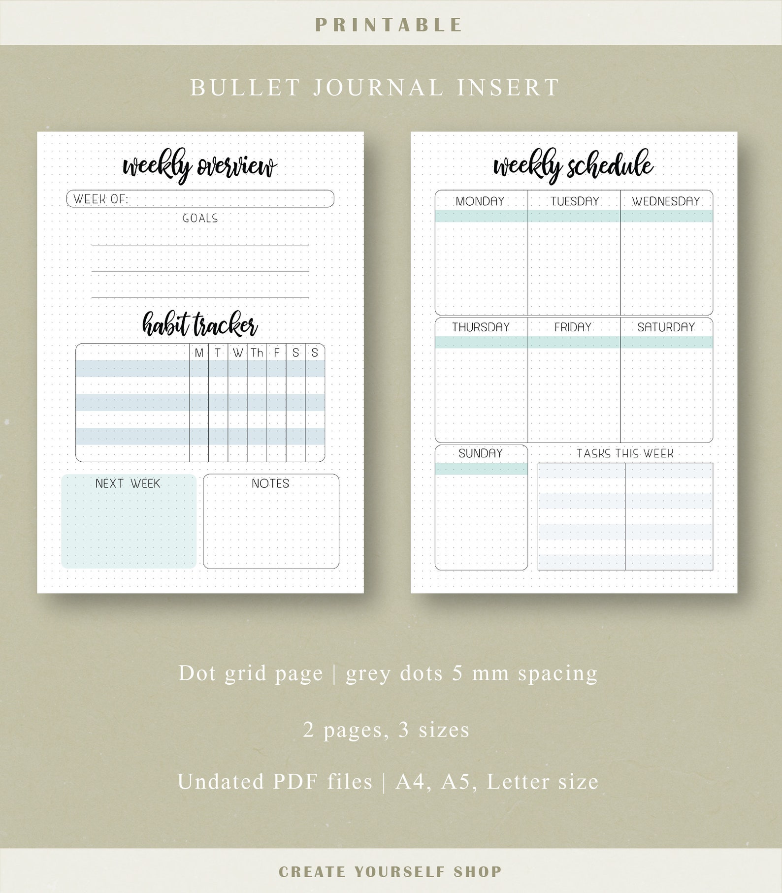 Printable Weekly Journal - Weekly Log, Weekly Planner, Planner Insert ...