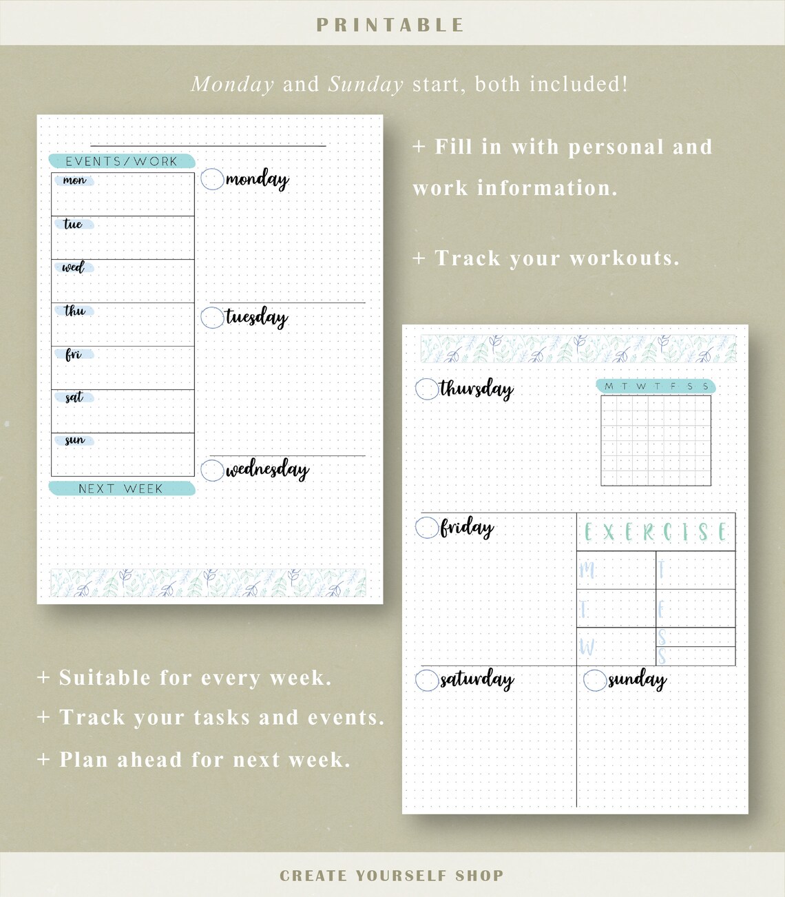 Weekly Journal Printable Journal Pages, Weekly Planner, Planner Insert ...