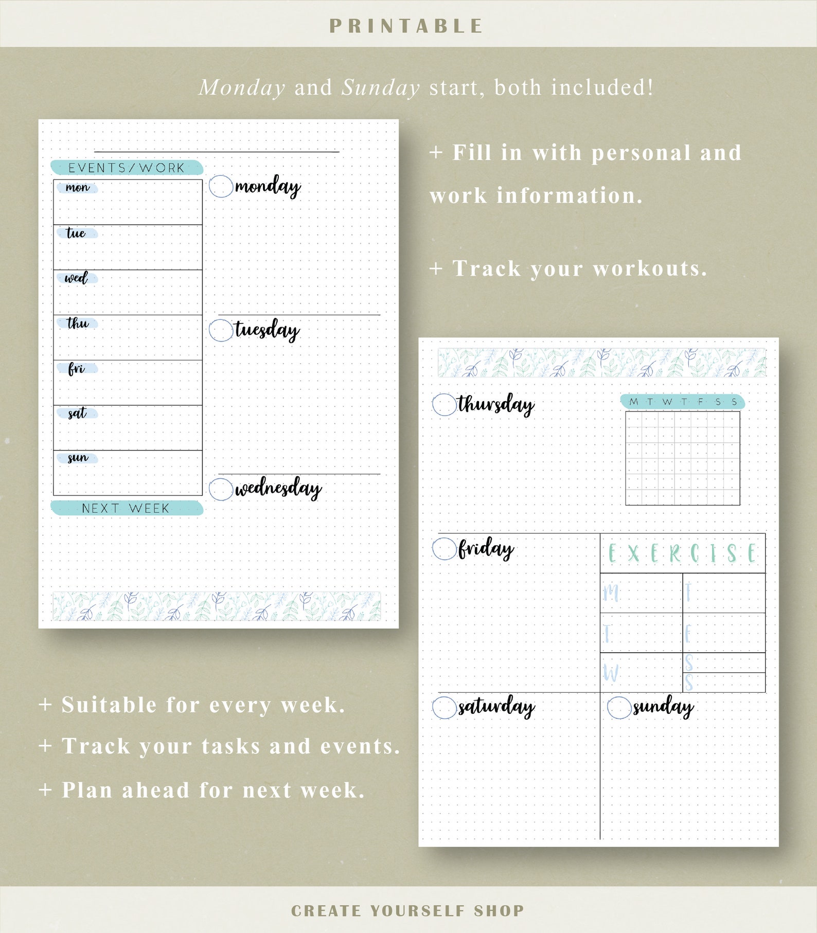 Weekly Journal Printable Journal Pages, Weekly Planner, Planner Insert ...