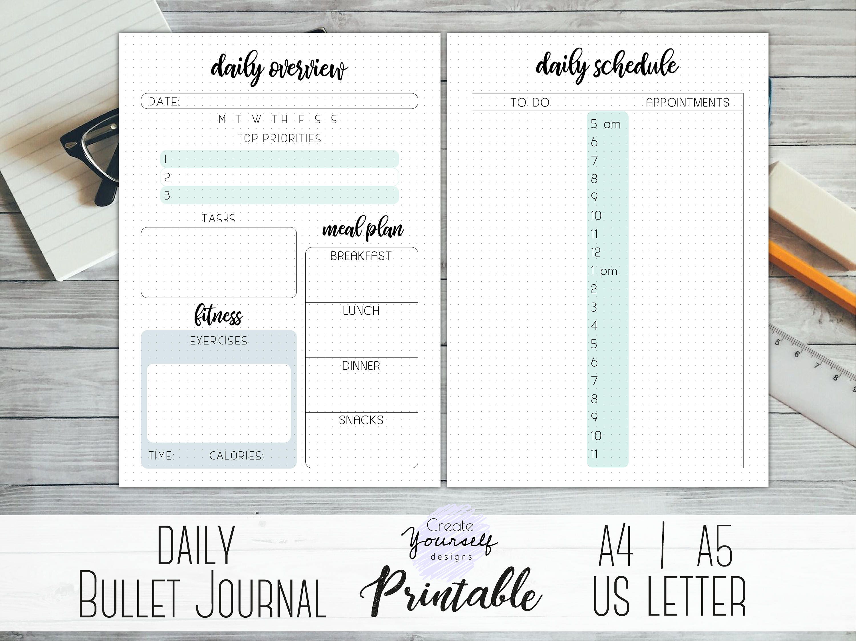 Printable daily bullet journal daily log daily planner | Etsy
