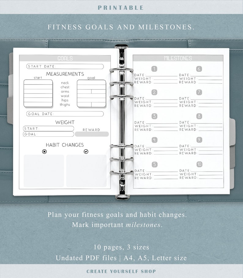 Fitness Planner Printable - Fitness Goal Planner, Fitness Journal ...