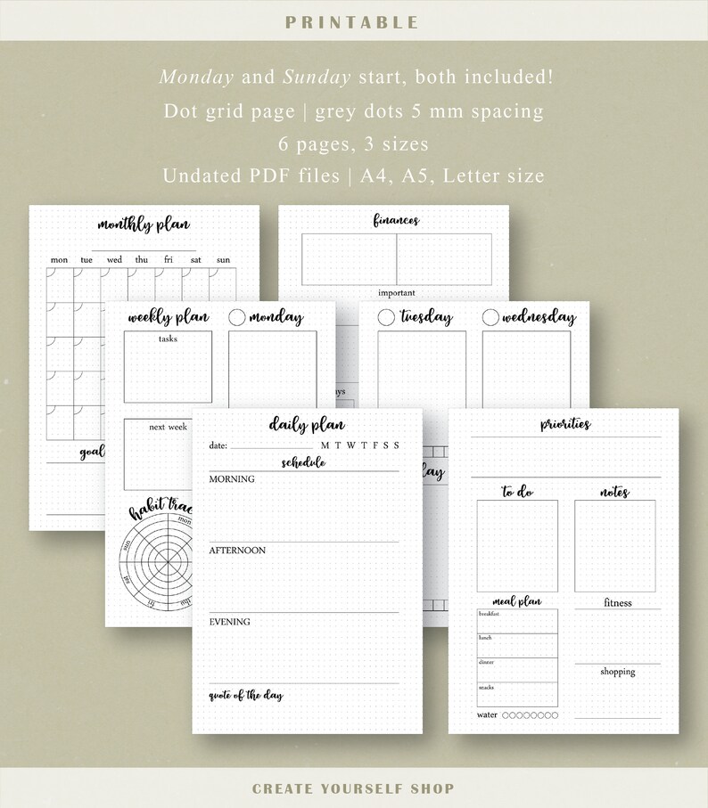 Printable Journal Starter Kit Weekly Planner Daily Planner - Etsy