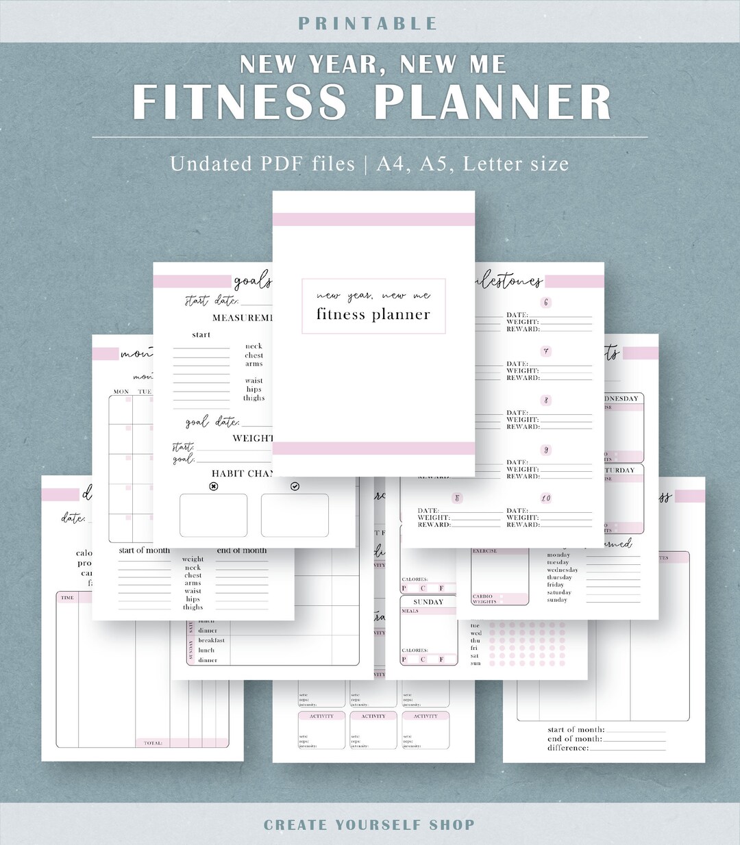 Fitness Planner Printable - Fitness Goal Planner, Fitness Journal ...